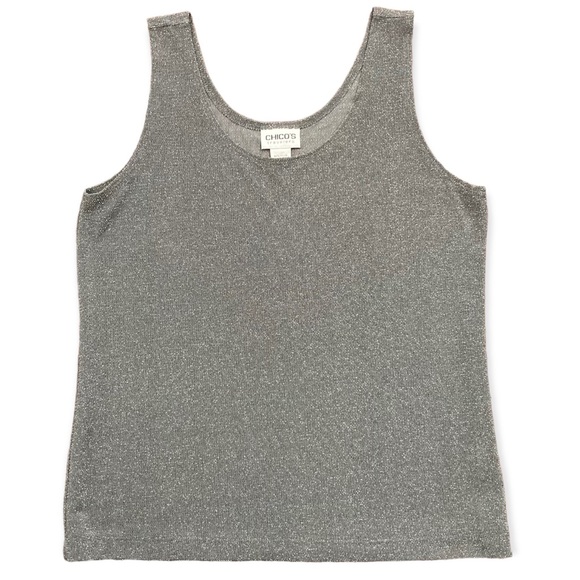Chico's | Tops | Chicos Travelers Shiny Metallic Silver Tank Womens ...